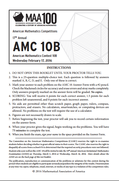 MAA-AMC 10B (2016) – SMO Education Group